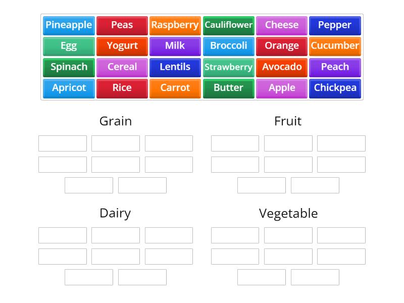 Dairy, Grain, Fruits and Vegetables - Group sort