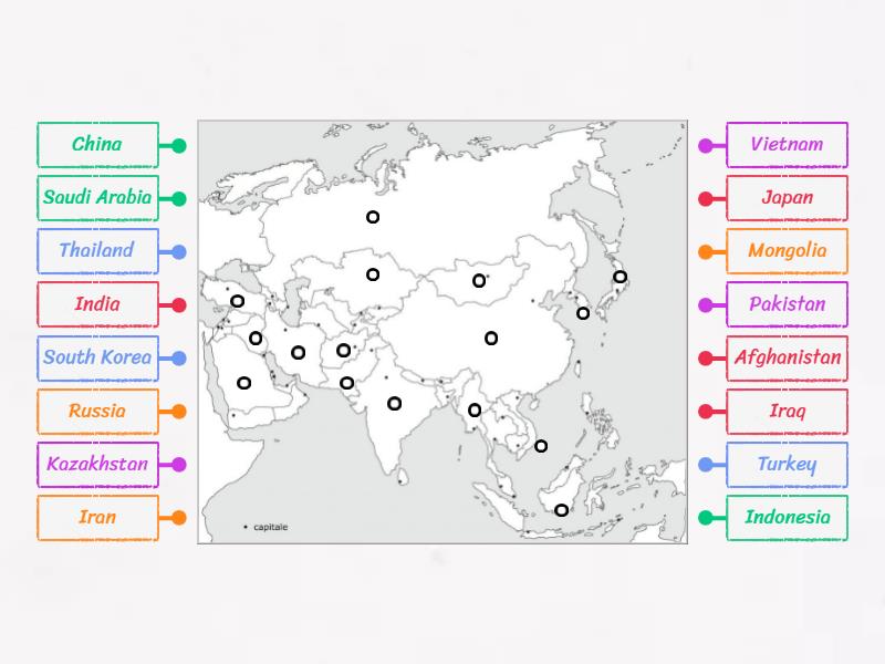 Countries of Asia map - Labelled diagram