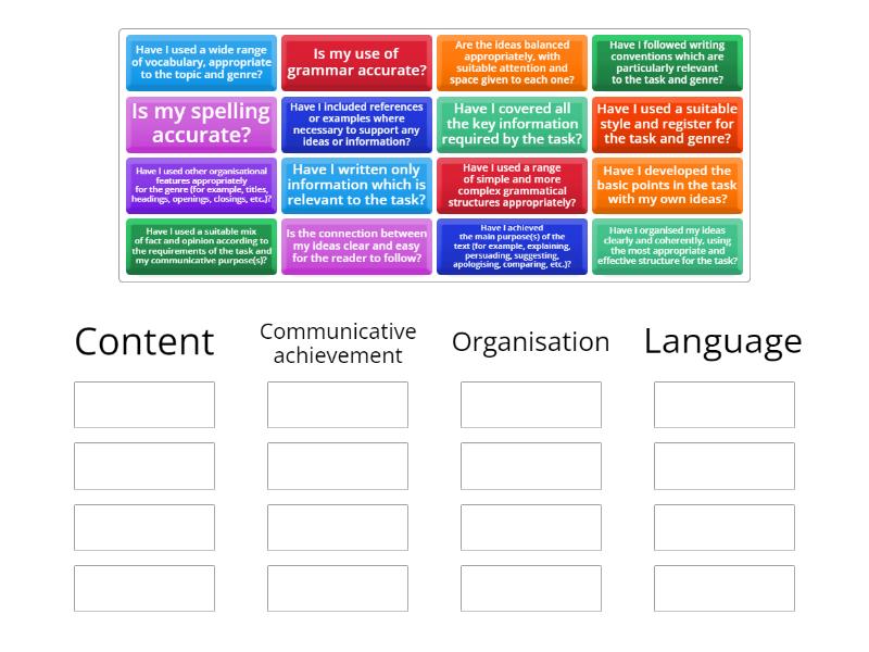 Cambridge writing checklist - Group sort