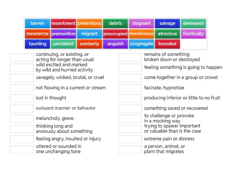 Esperanza Rising Vocabulary - Match up