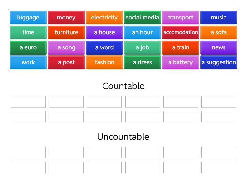 Unit 5 countable and uncountable - Group sort