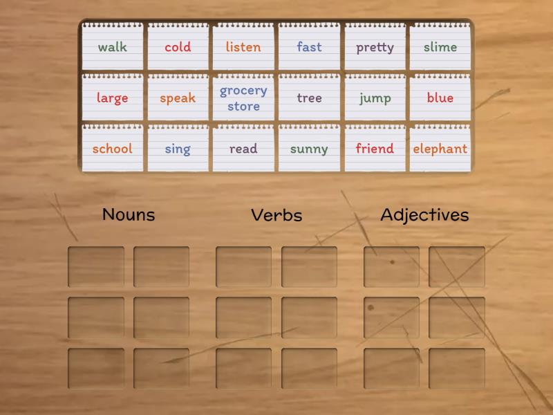 Noun, Verb, & Adjective Sort - Group sort