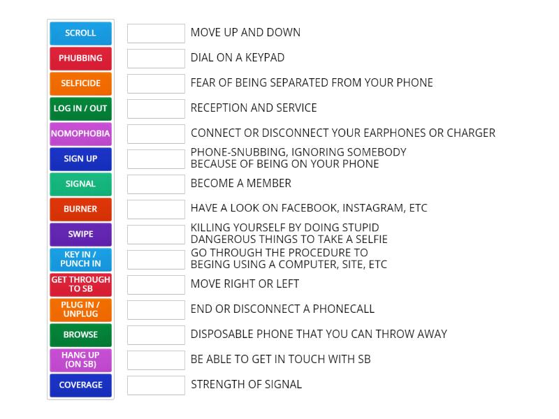 SMARTPHONE VOCABULARY - Une las parejas