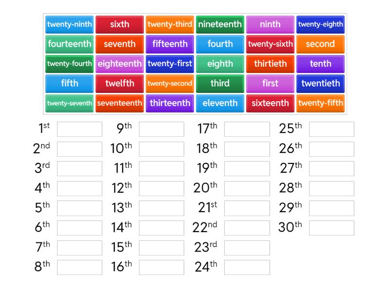 Ordinal Numbers 1-30 - Rank order