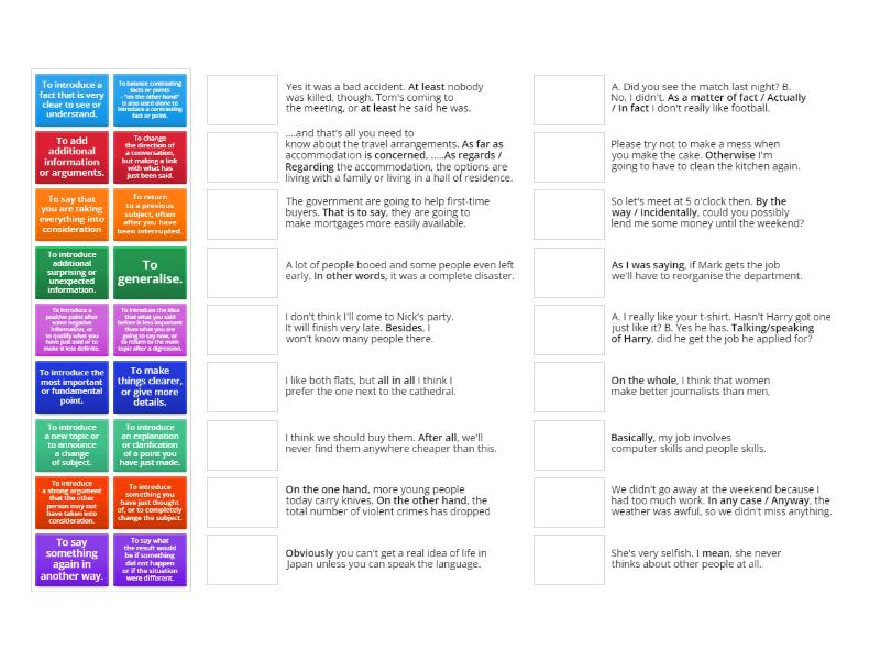 Discourse markers - adverbs and adverbial expressions - Match up