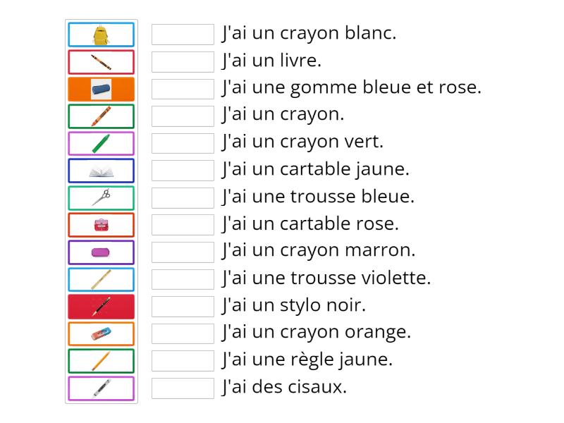Les fournitures scolaires - Match up