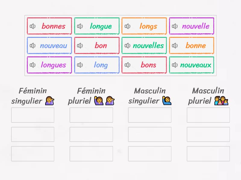 Être - Adjectifs communs - Genre et nombre - Group sort