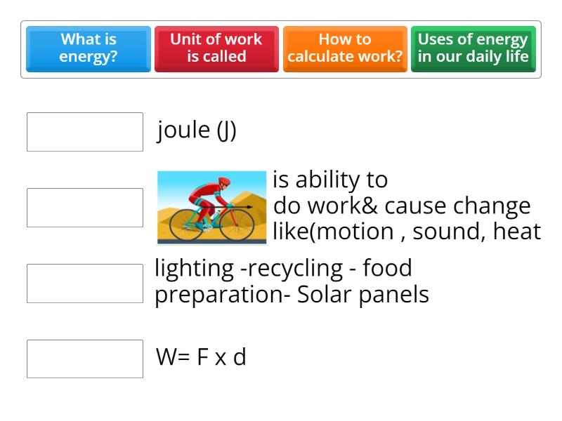 Work and Energy (Exit Ticket) - Match up
