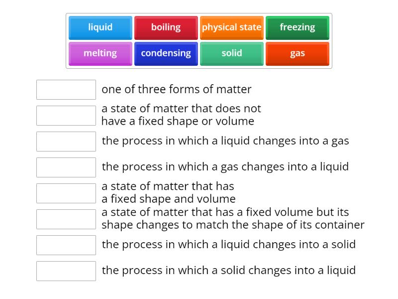States of Matter Vocabulary lewis - Une las parejas
