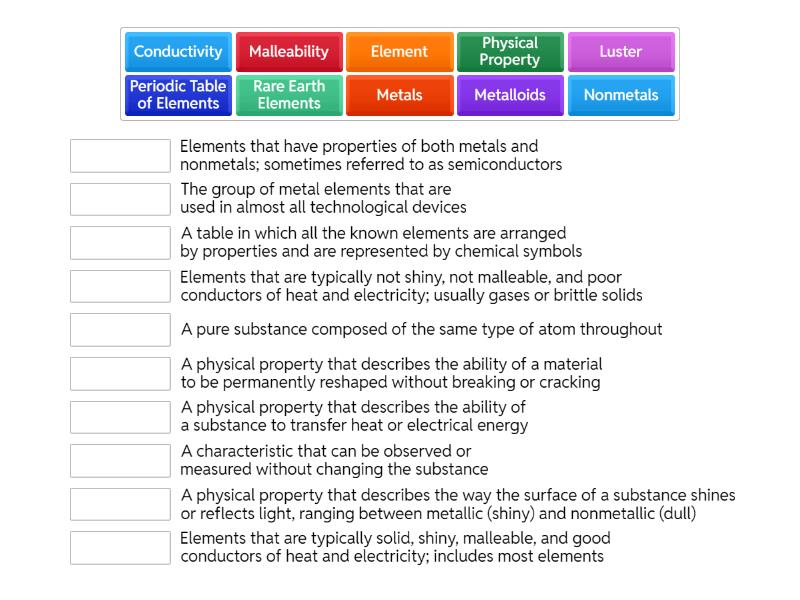 6.6C Metals, Nonmetals, Metalloids - Match up