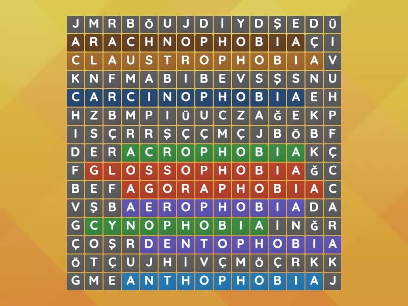 Phobias Find words - Sopa de letras