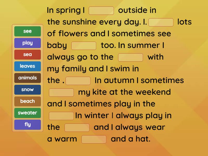 Missing words seasons reading - Complete the sentence