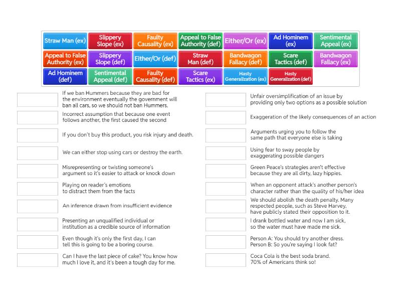 Logical Fallacies - Review for Quiz - Match up